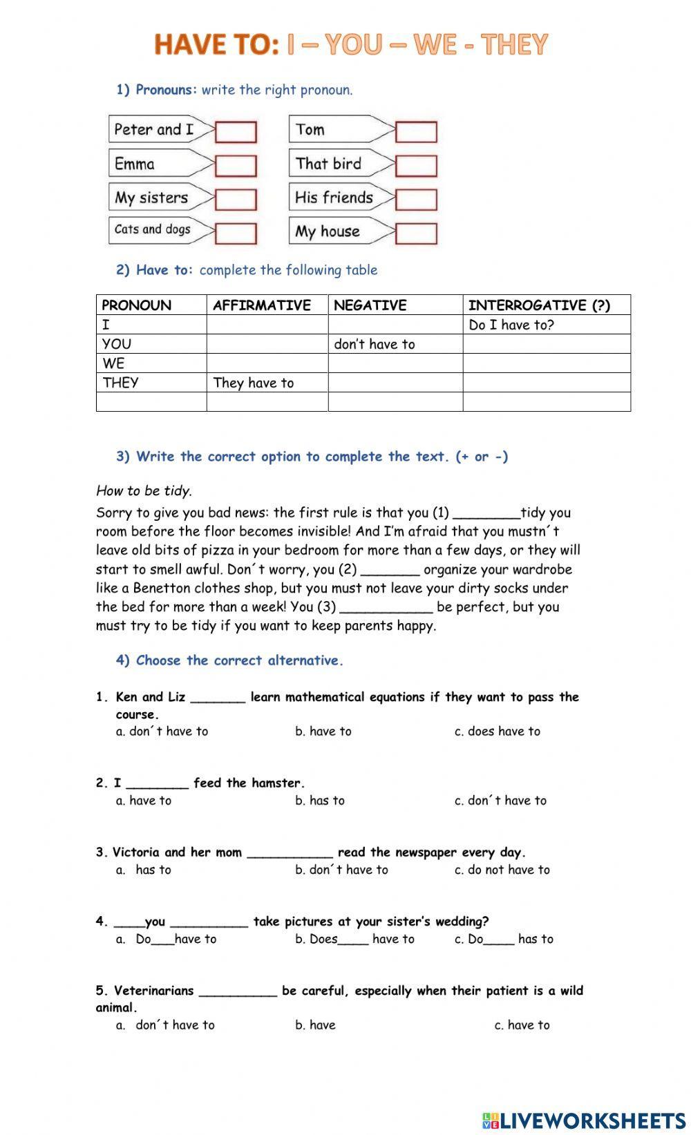 Have to (I, you, we, they) worksheet | Live Worksheets