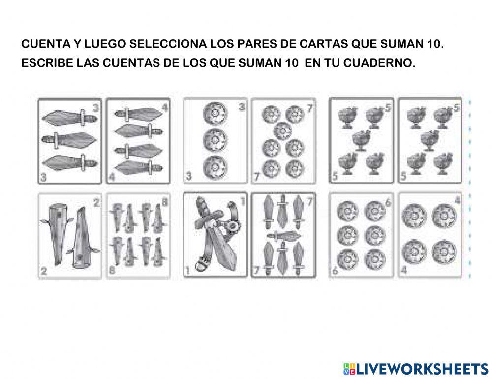 Elijo las sumas que dan 10 worksheet | Live Worksheets