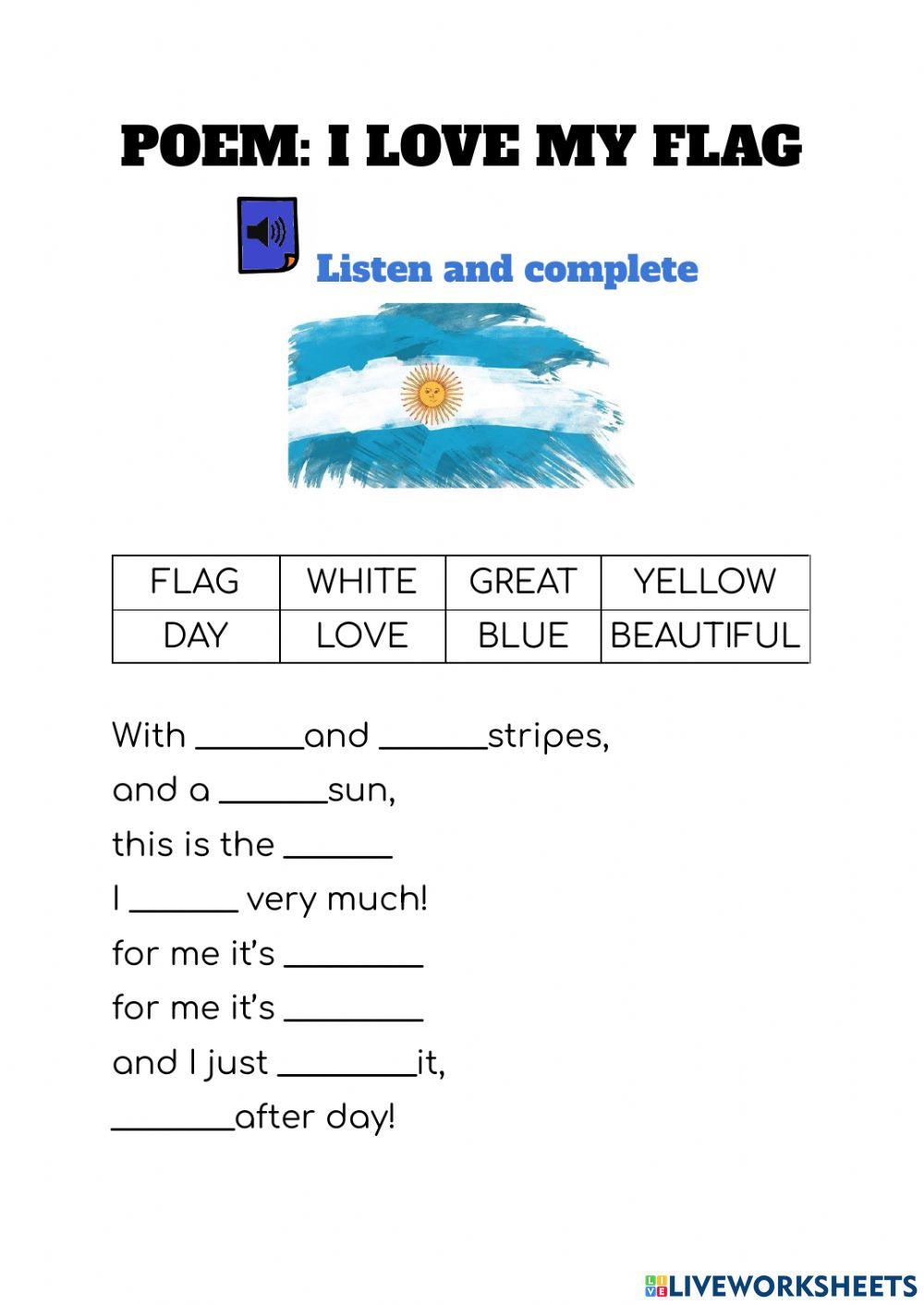 Poem I love my Flag 1082885 | RosarioEC | LiveWorksheets