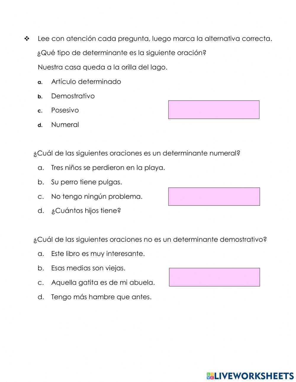 Práctica calificada los determinantes worksheet | Live Worksheets