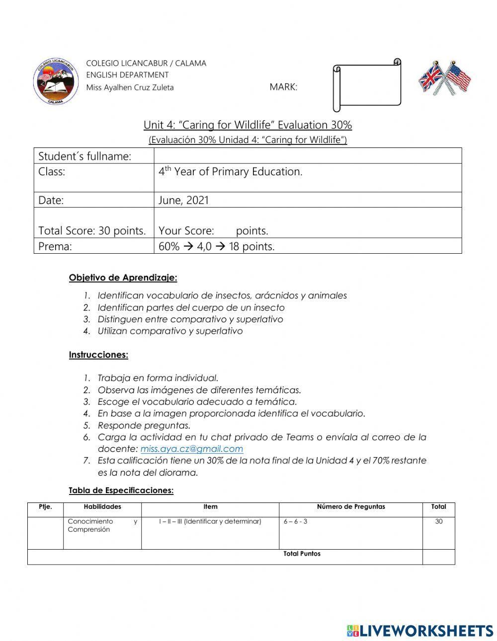 Unit 4 Caring for Wildlife worksheet | Live Worksheets