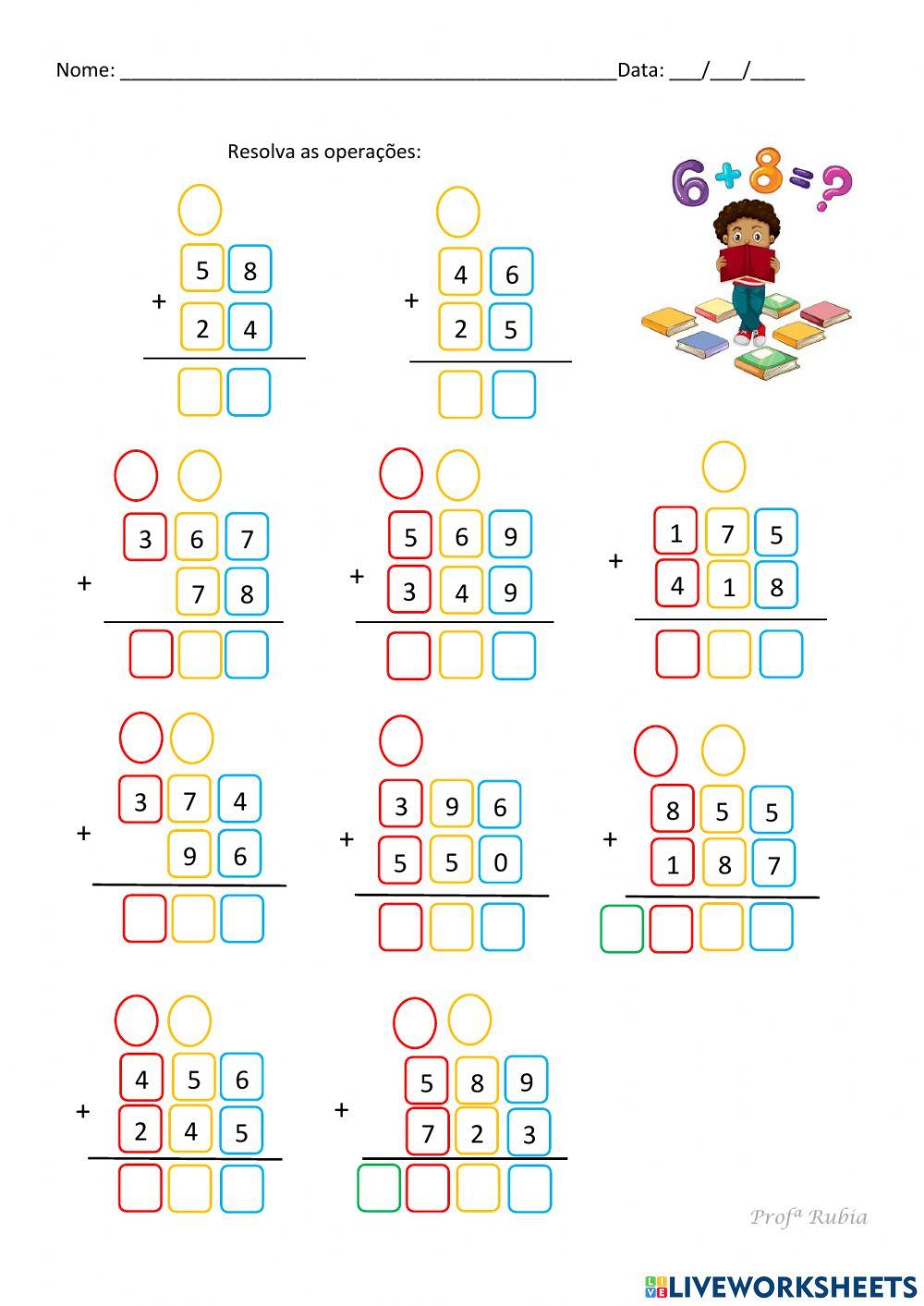 Atividade De Matematica Adição Com Reagrupamento 3 Ano Educa Lucox Cl