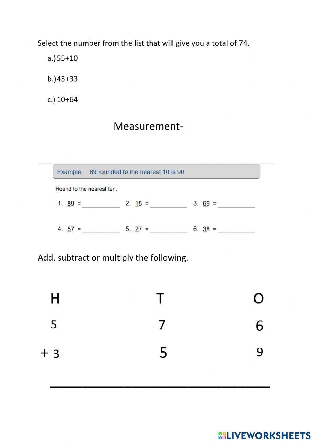 Mathematics assessmewnt worksheet | Live Worksheets
