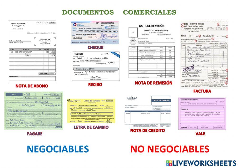 Documentos comerciales exercise | Live Worksheets