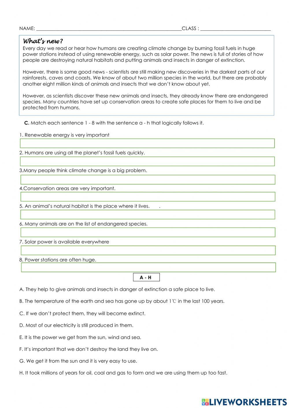 The wonders of nature | Live Worksheets