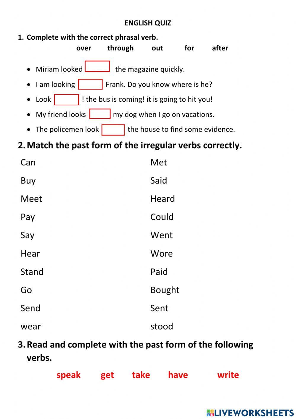 English quiz worksheet | Live Worksheets