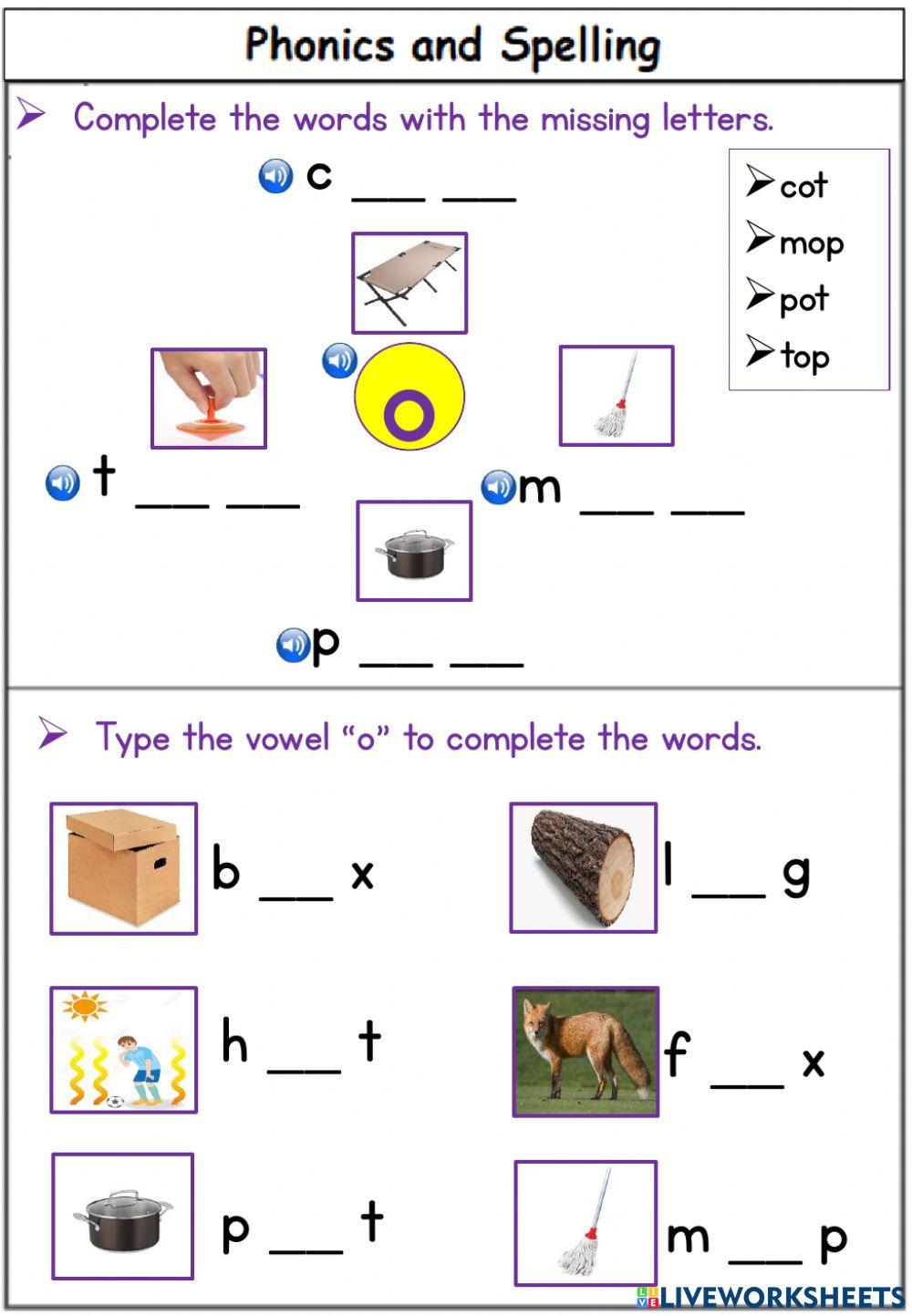 Short vowel o online exercise | Live Worksheets