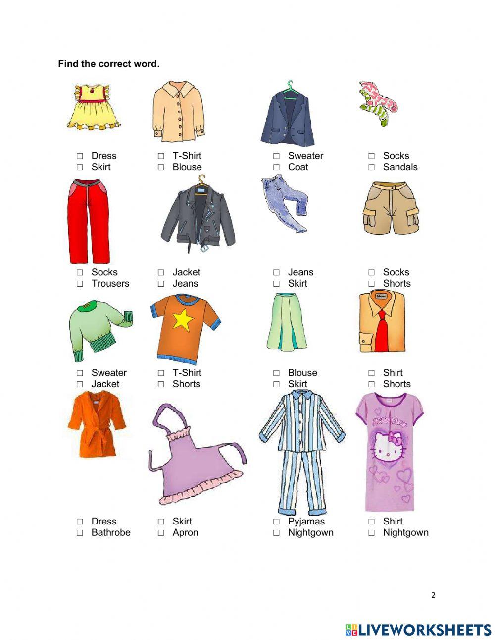 Clothes online exercise for 1 | Live Worksheets