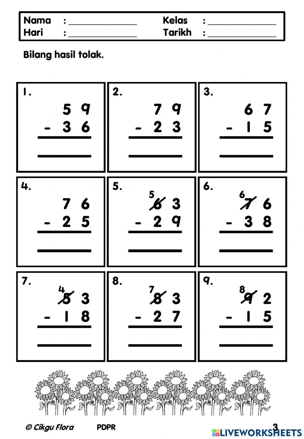 Nilai Tempat, Operasi Tambah dan Operasi Tolak worksheet | Live Worksheets