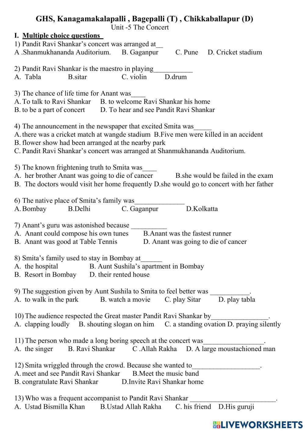 Unit 5 interactive exercise for SSLC | Live Worksheets
