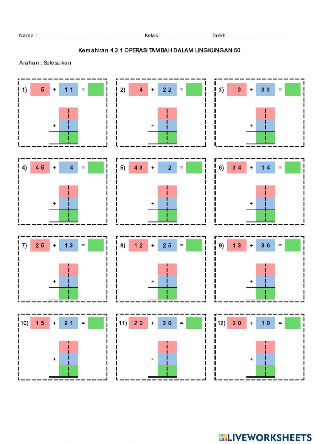 Operasi Tambah … | Free Interactive Worksheets | 1084501