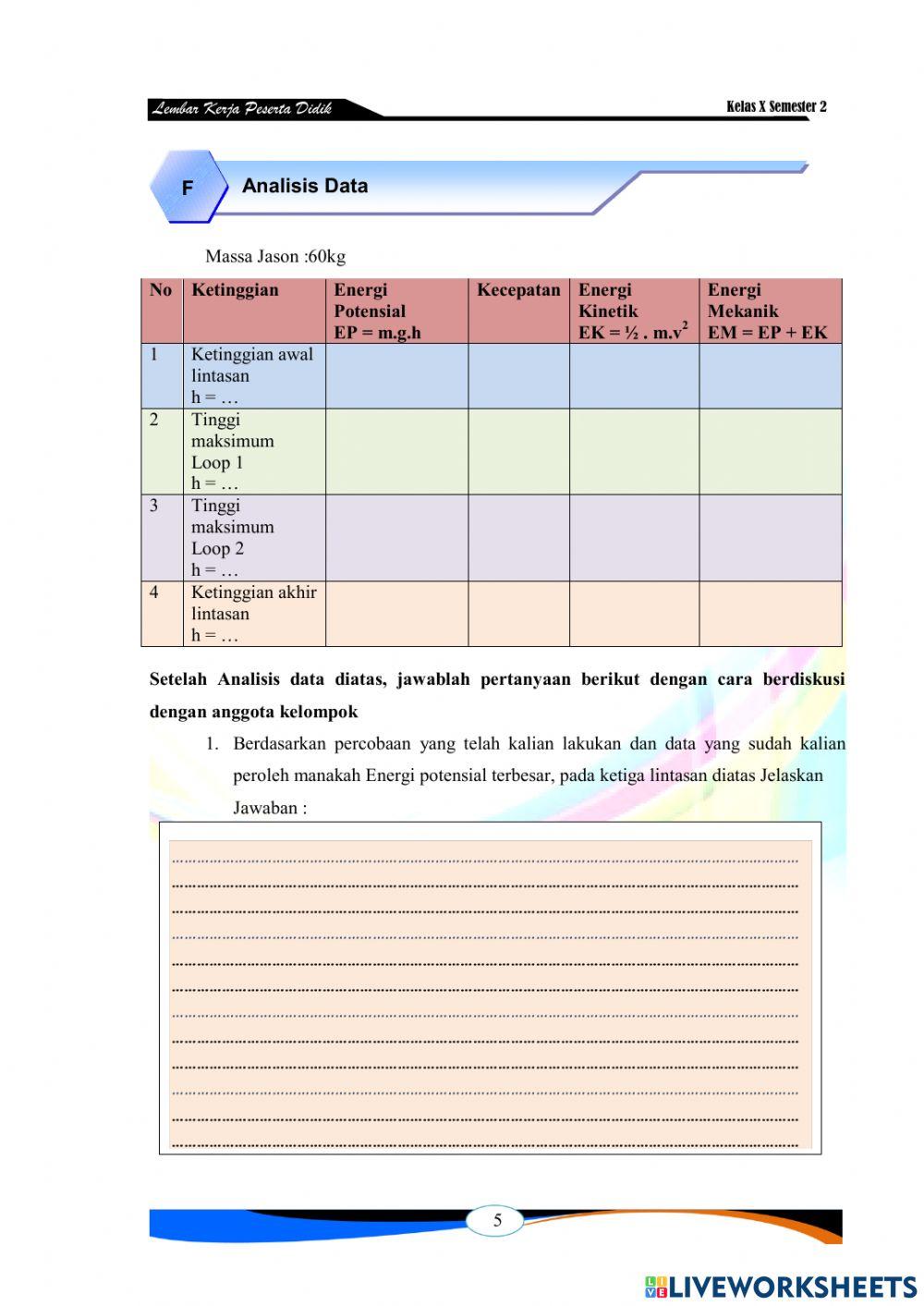 Hukum kekekalan energi mekanik activity | Live Worksheets