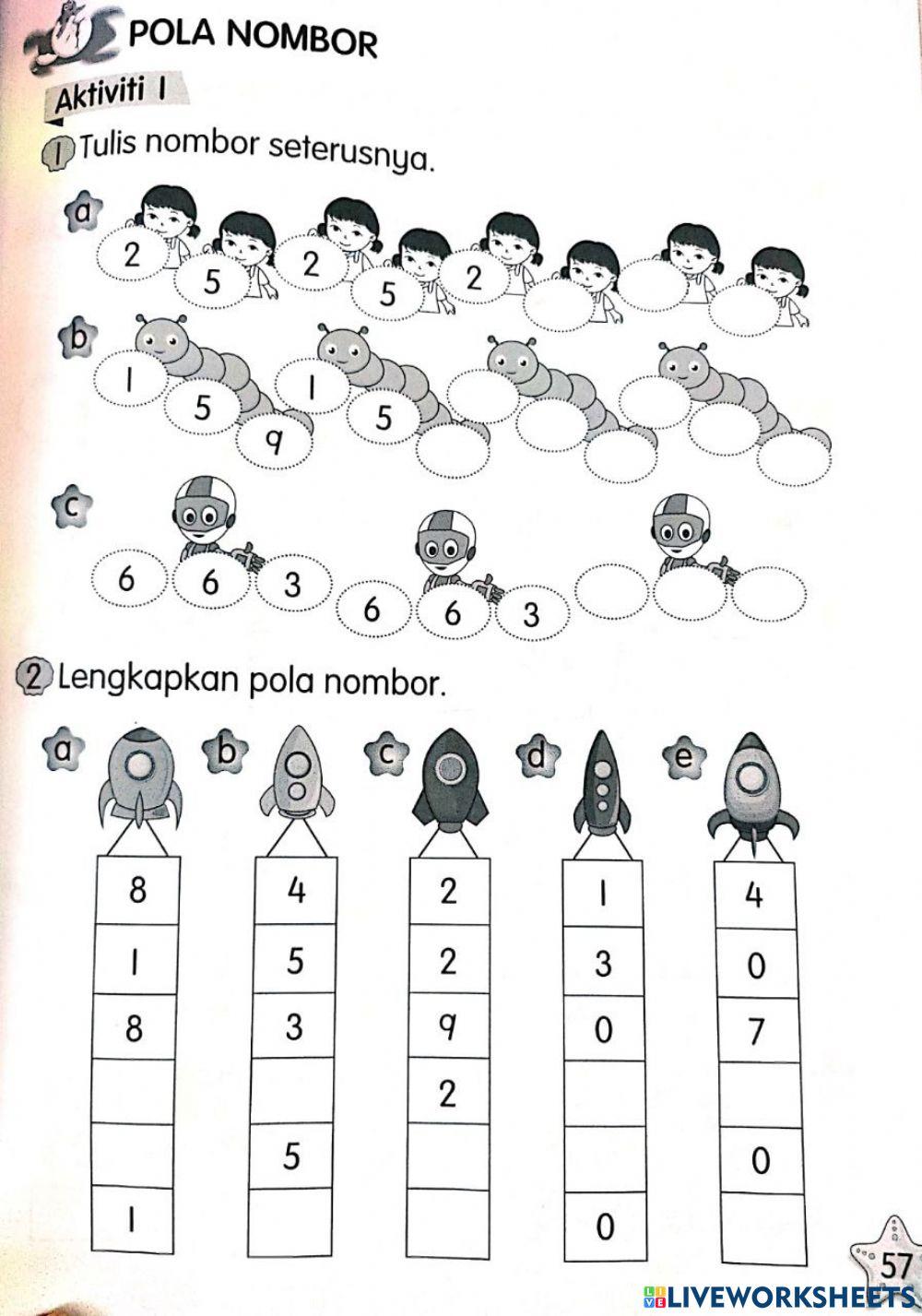 Math tahun 1 :pola nombor worksheet | Live Worksheets