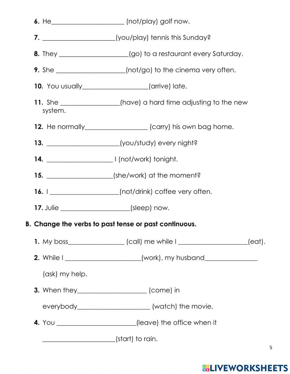 English Grammar online exercise for 10 | Live Worksheets