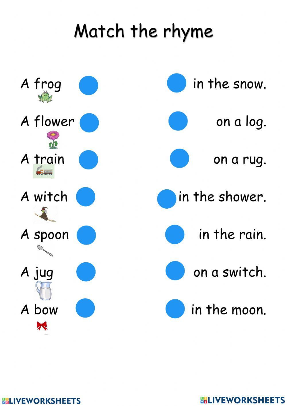 Listen and martch when they rhyme worksheet | Live Worksheets