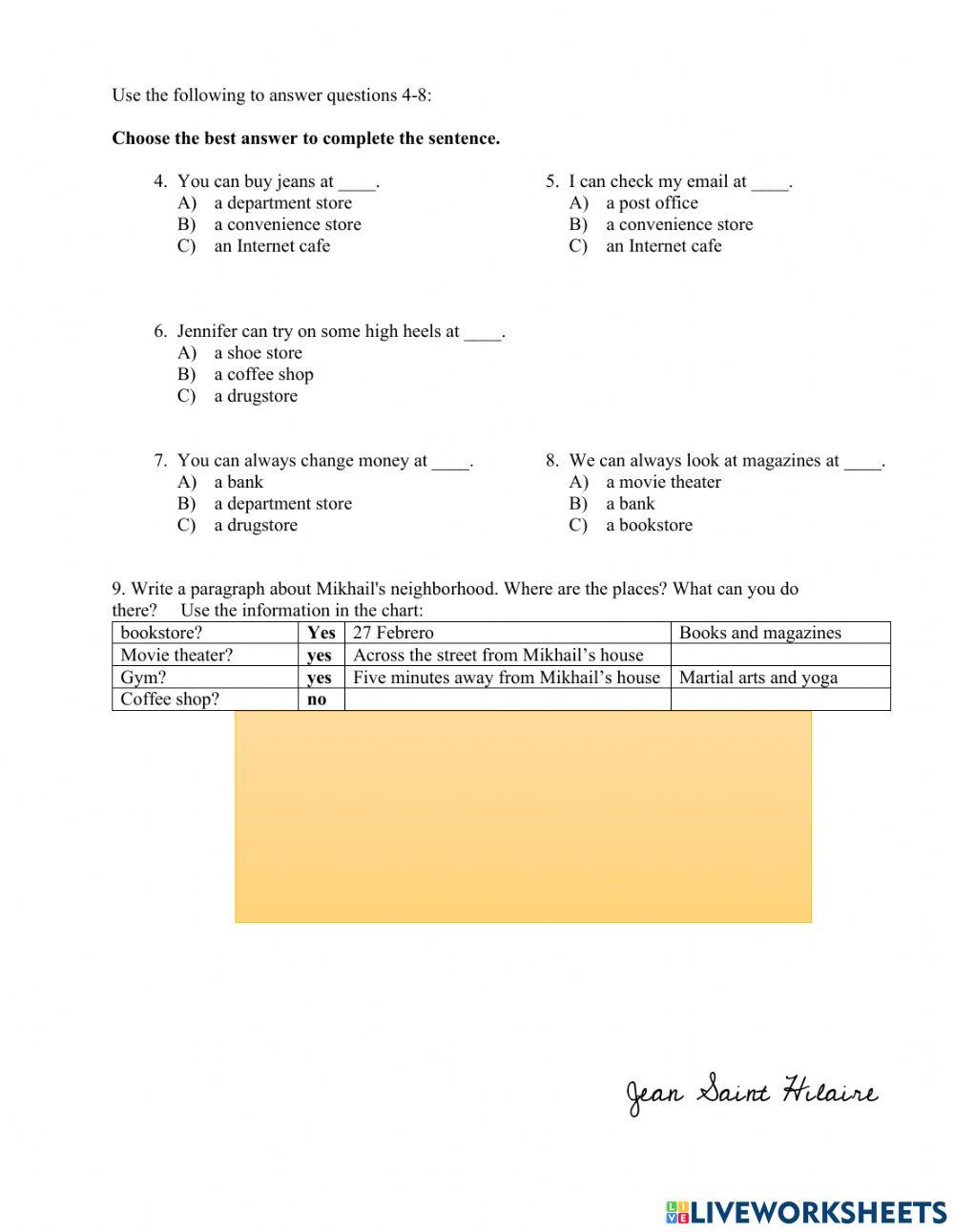 My neighborhood… | Free Interactive Worksheets | 1084876