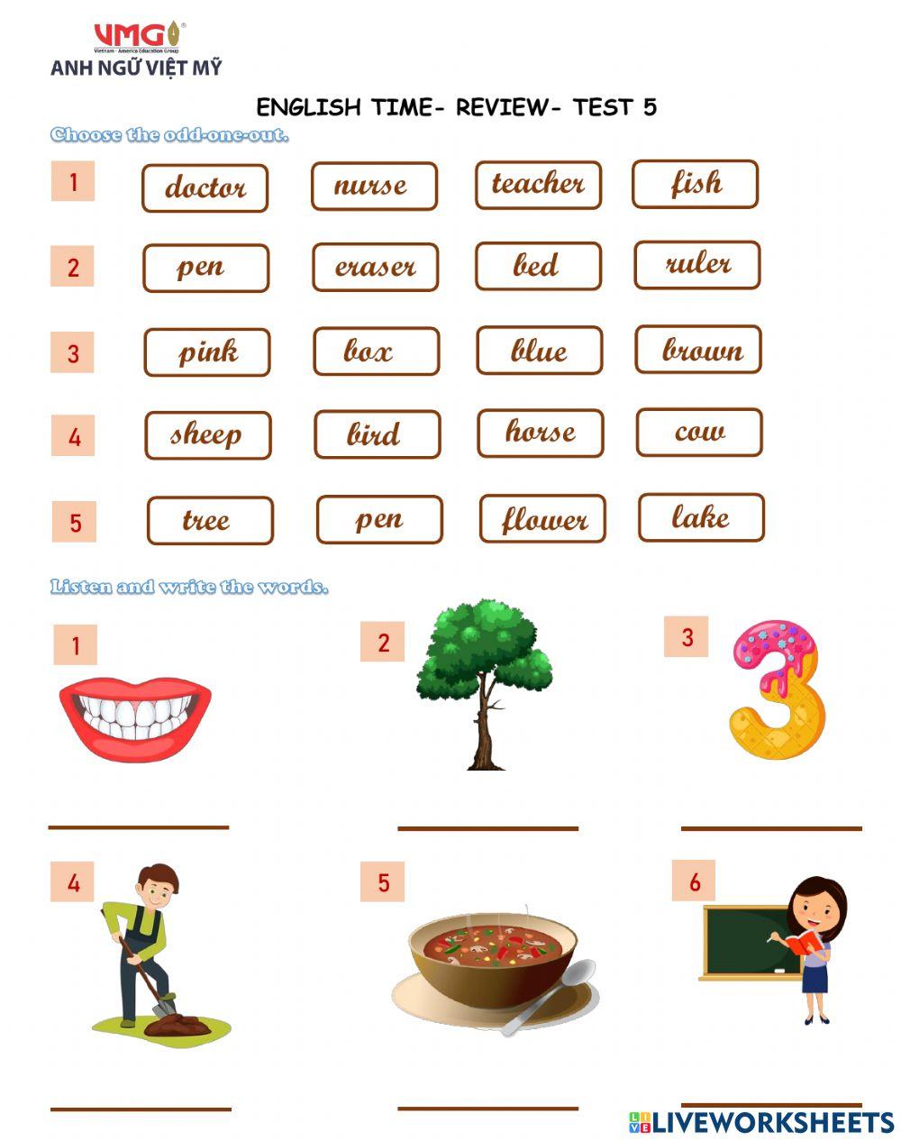 ENGLISH TIME 1 - REVIEW- TEST 5 online exercise for | Live Worksheets