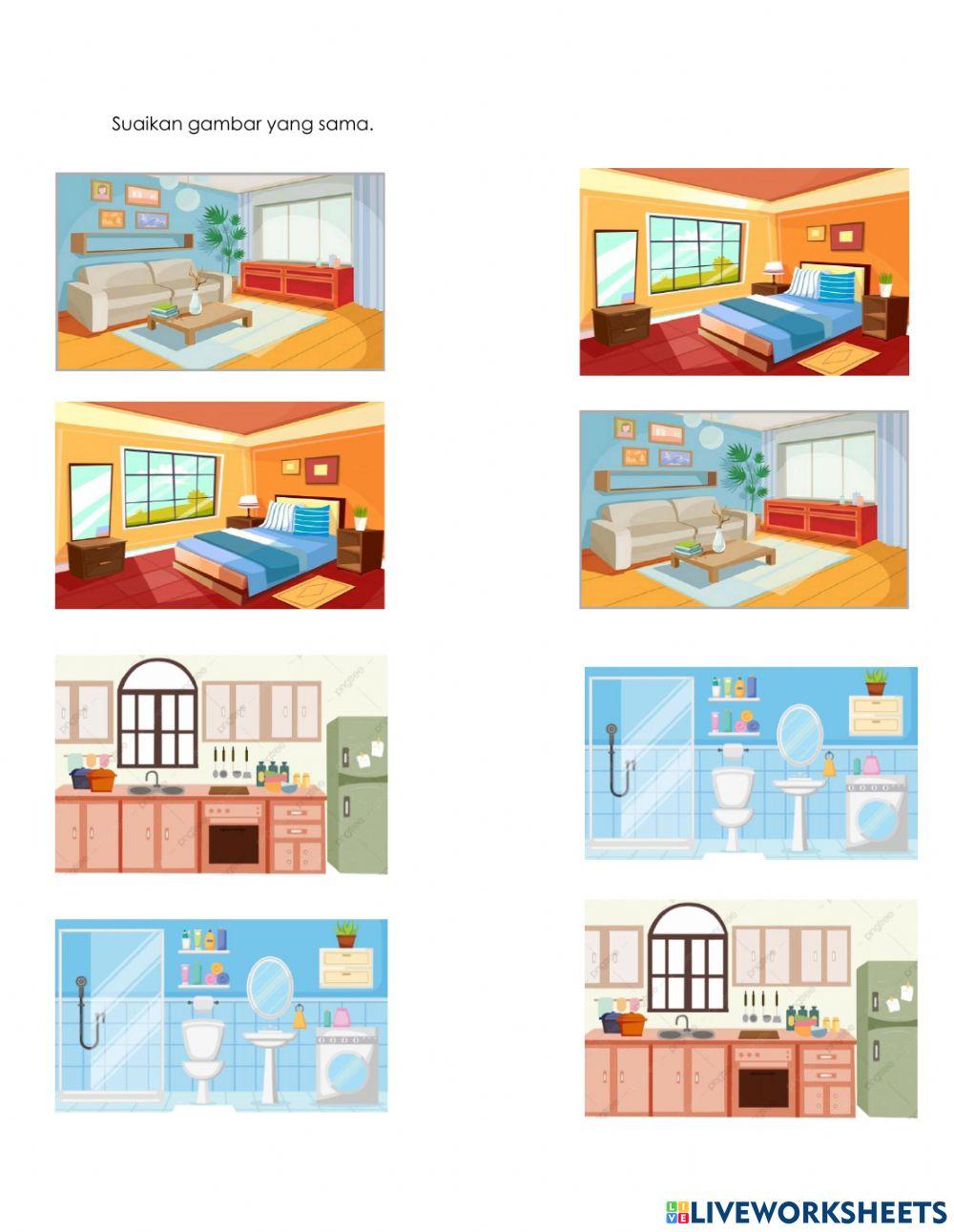 suaikan ruang dalam rumah worksheet | Live Worksheets