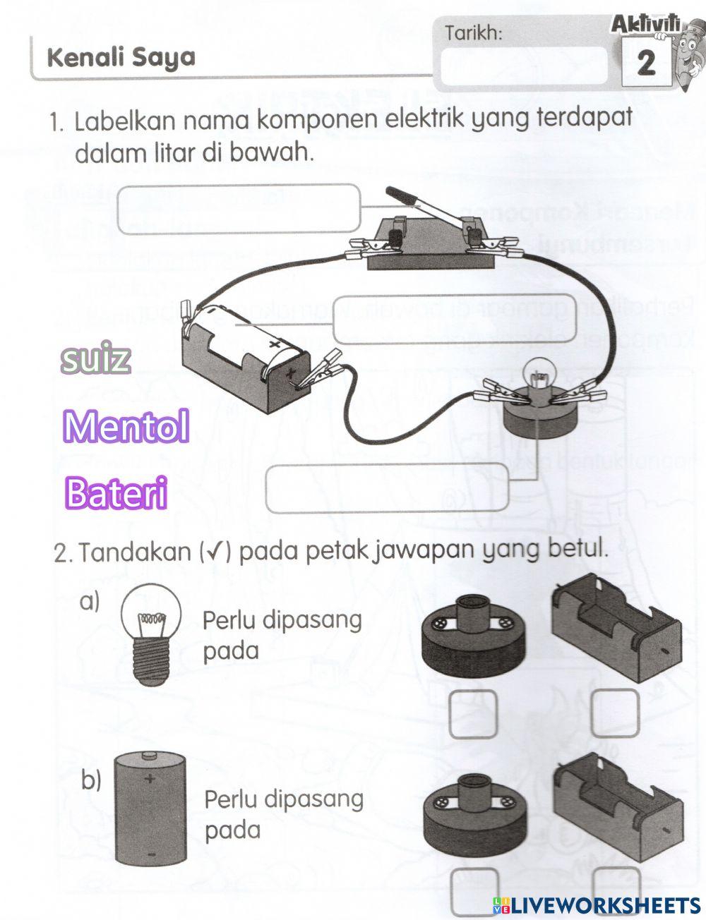 Komponen elektrik interactive worksheet | Live Worksheets