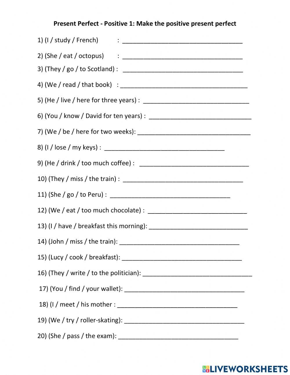 Present Perfect Positive online exercise for | Live Worksheets