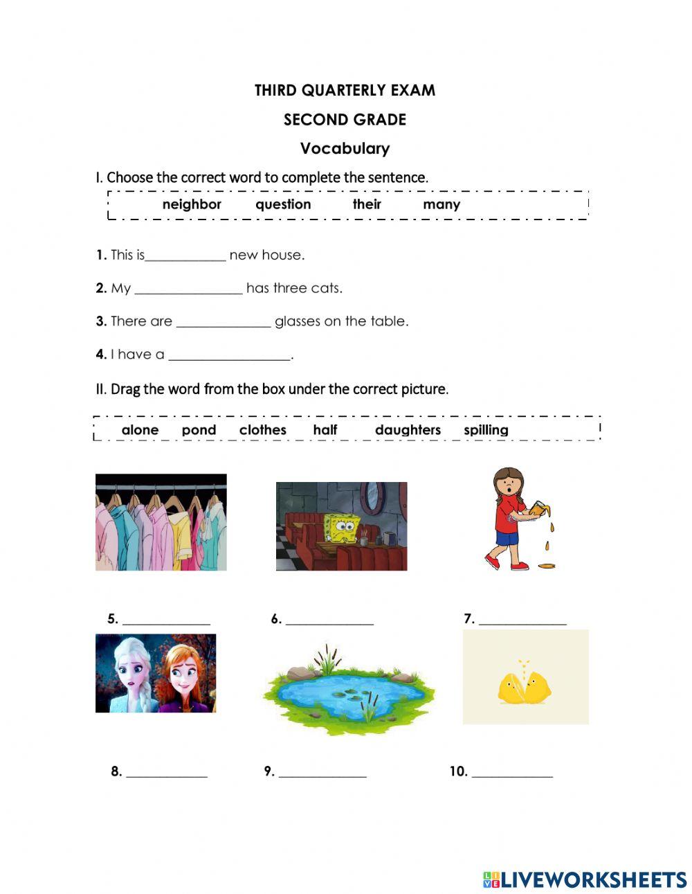 Vocabulary Third Quarter Exam worksheet | Live Worksheets