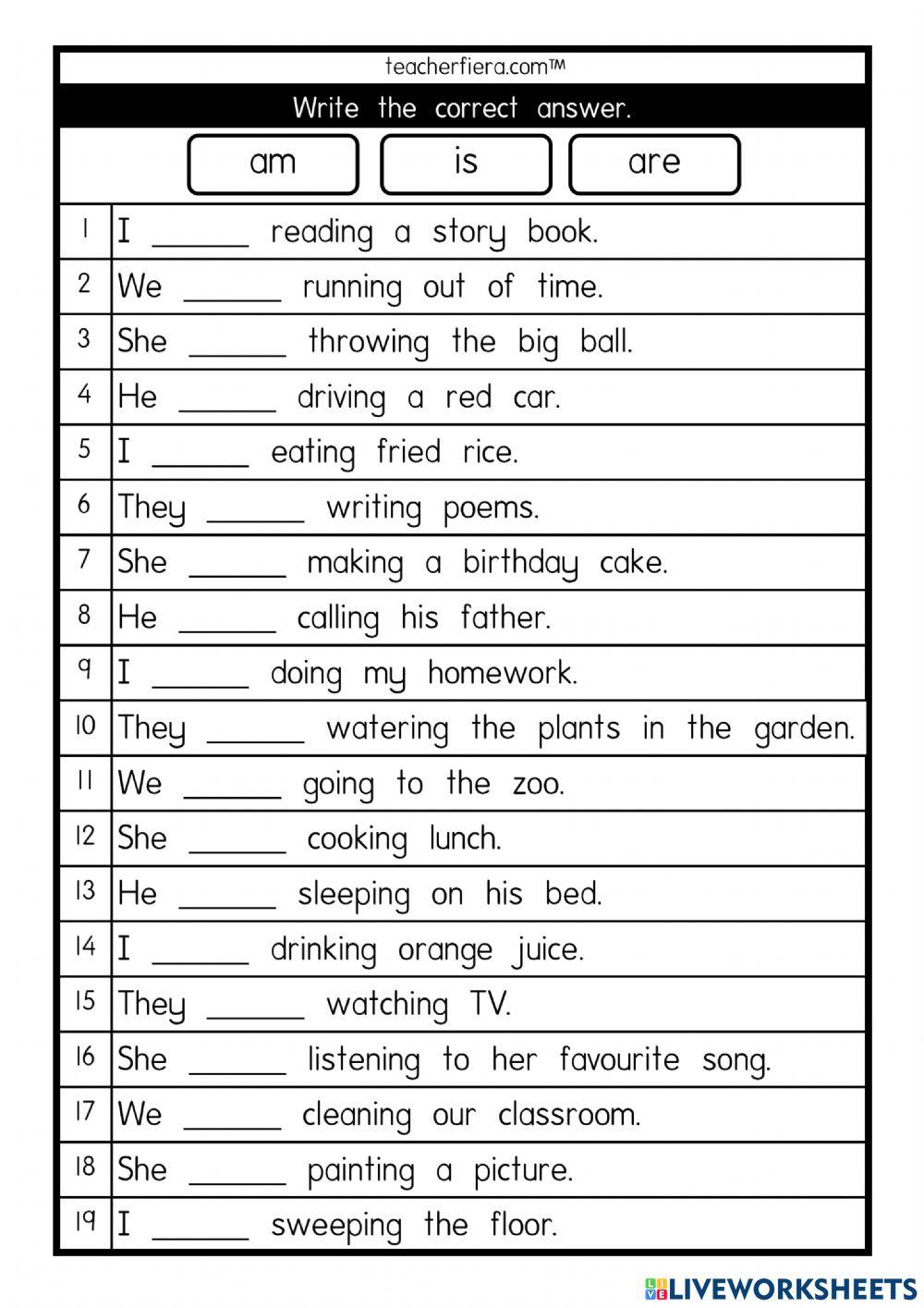 Present Continuous Tense ( write down the correct answer ) online ...