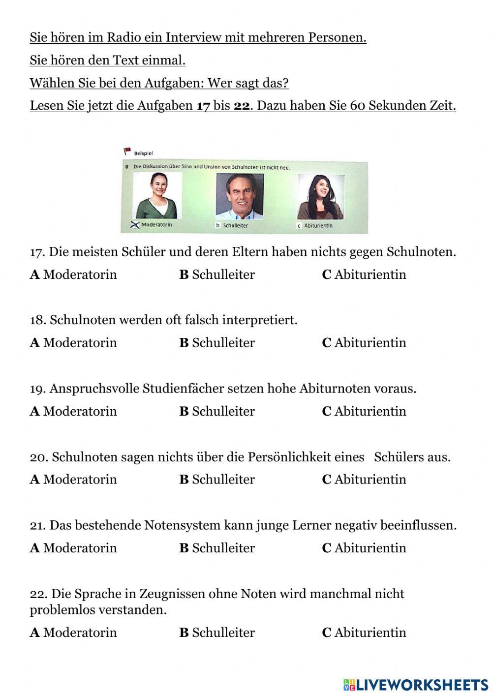 3089056 | B2 Hören 3 Test 1 Werkstatt | Slatoust