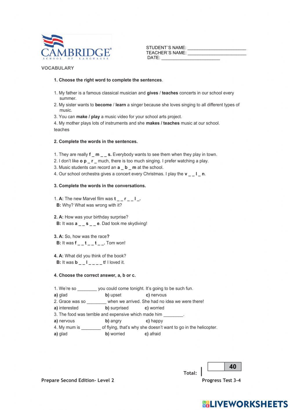 English online exercise for Level 2 | Live Worksheets