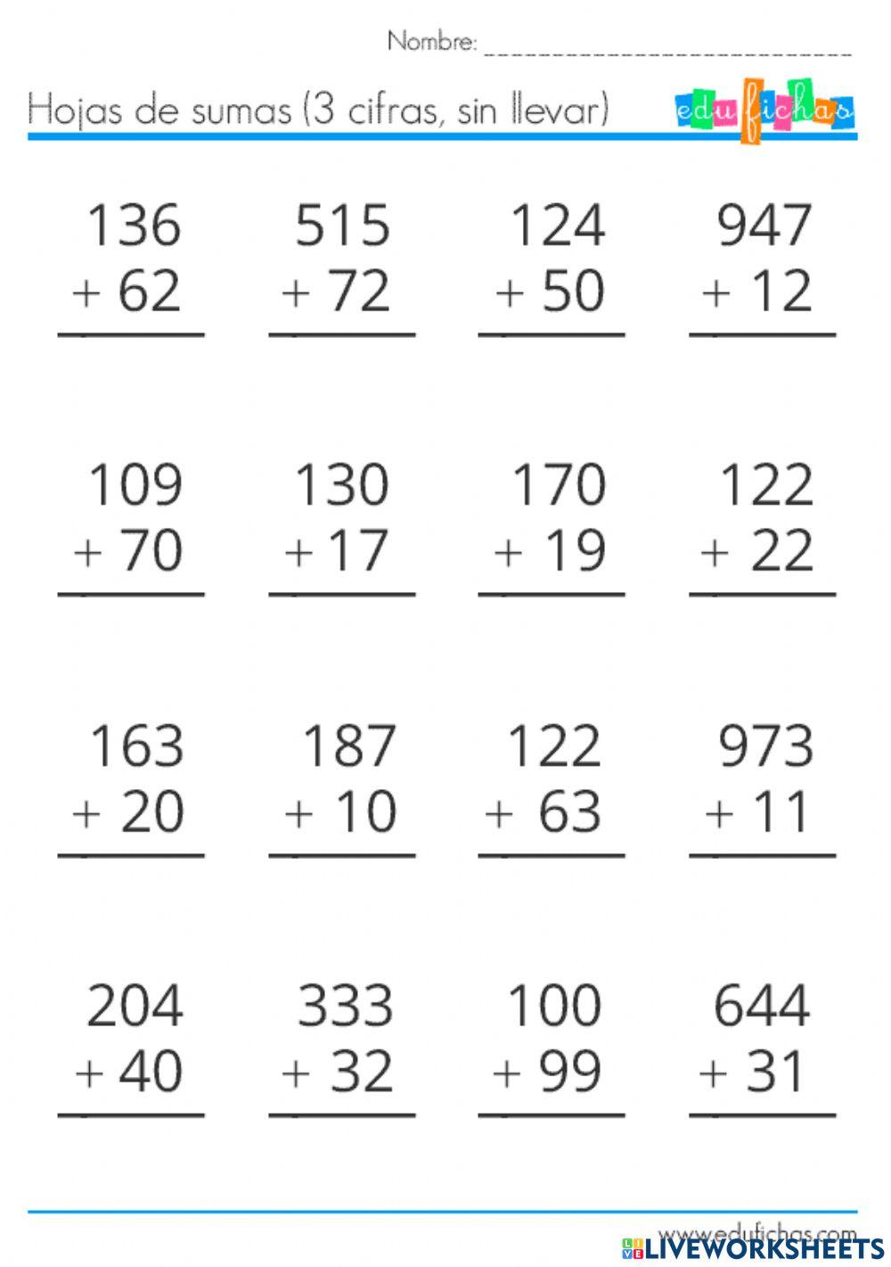 Suma interactive worksheet for 2 3 | Live Worksheets