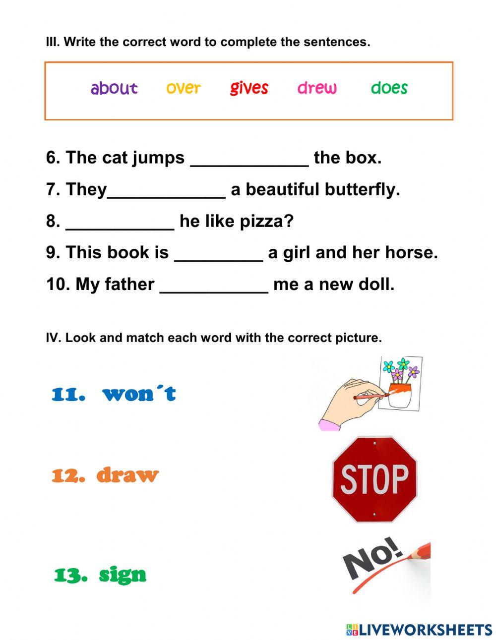Homework interactive worksheet for english | Live Worksheets