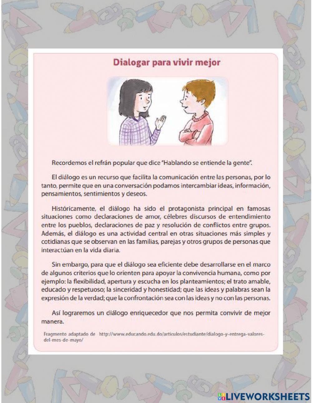 Dialogar para vivir mejor worksheet | Live Worksheets