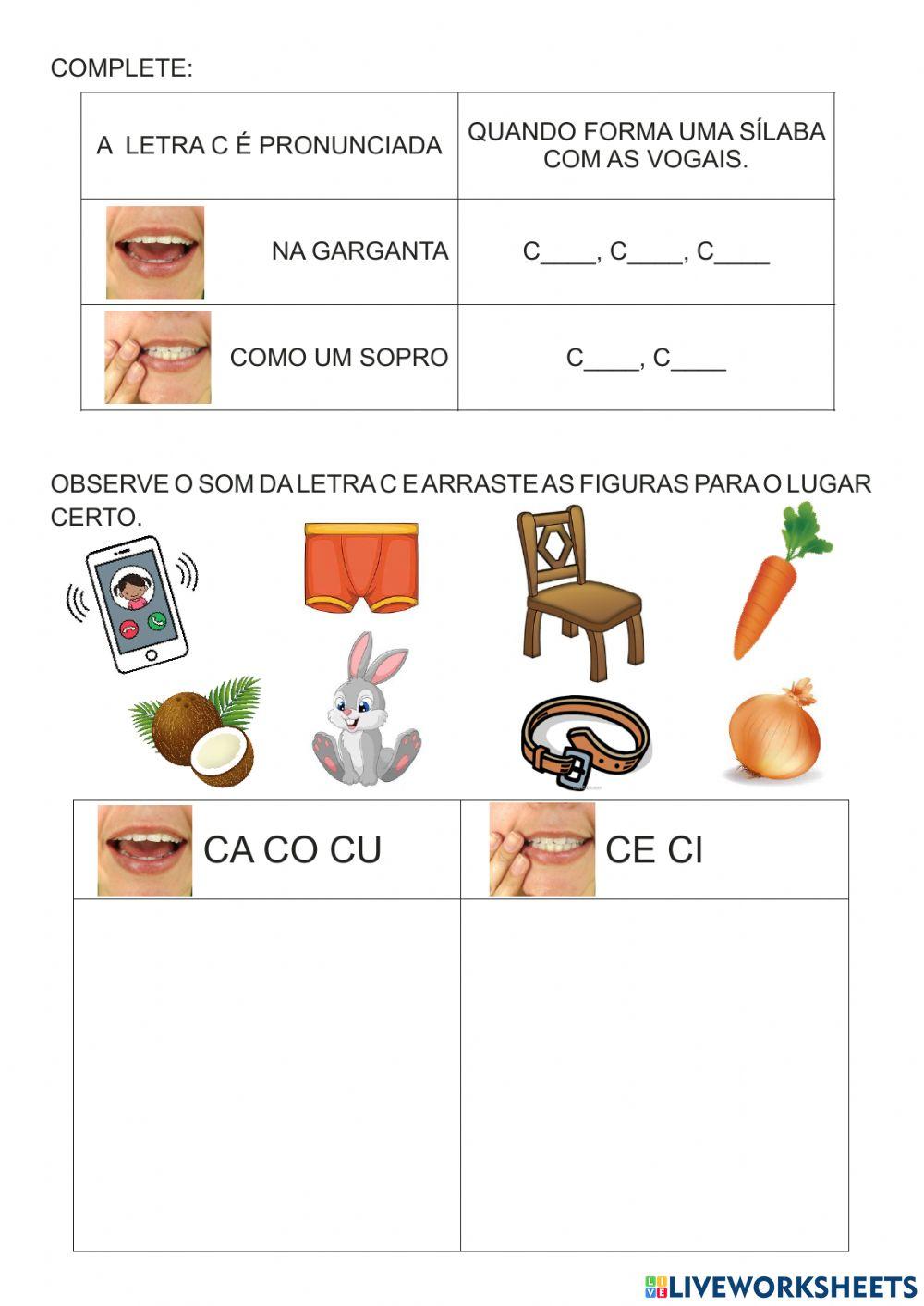 Letra C worksheet for 2º ano | Live Worksheets