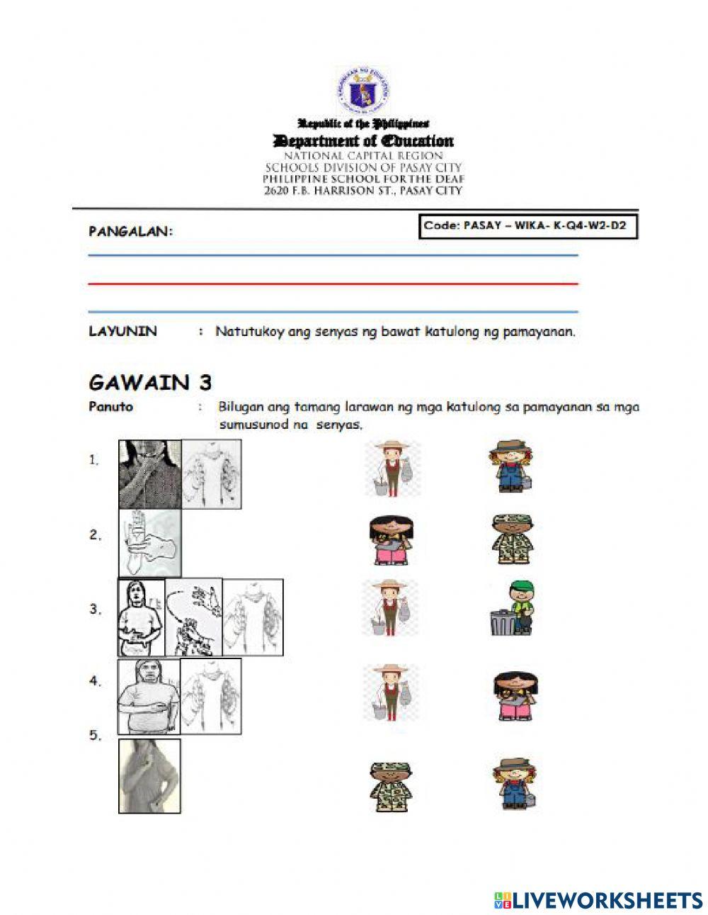 Community helpers seatwork worksheet | Live Worksheets