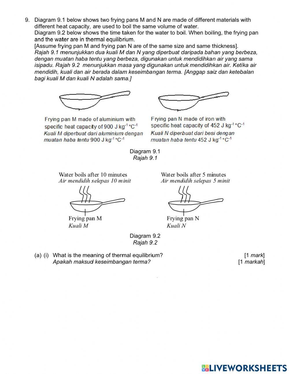Muatan haba tentu interactive worksheet | Live Worksheets