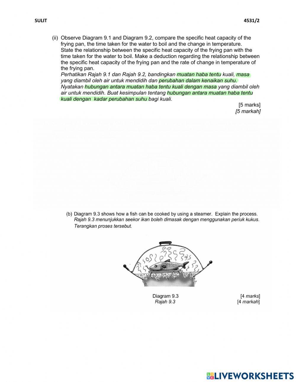 Muatan haba tentu interactive worksheet | Live Worksheets