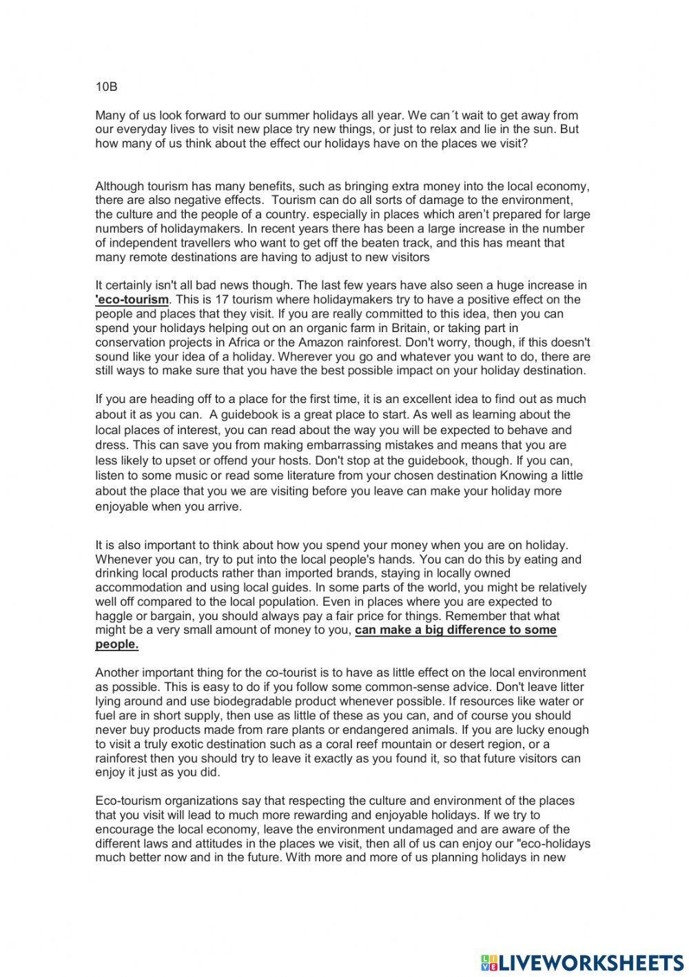 Reading Comprehension online exercise for Intermediate | Live Worksheets