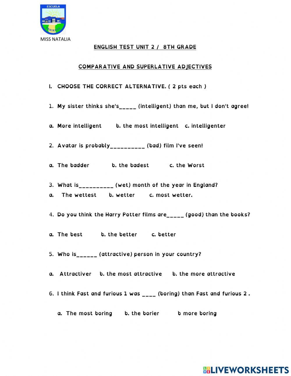 Comparative And Superlative Adjectives Worksheets Grade 7 GRADE 7