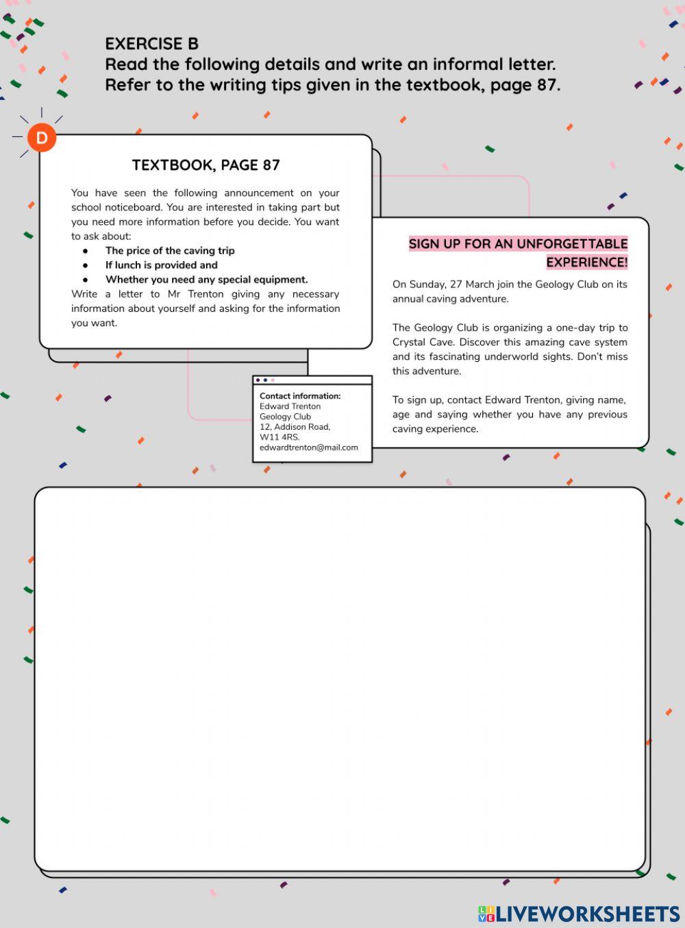Informal letter | LylaJaffree05 | Live Worksheets