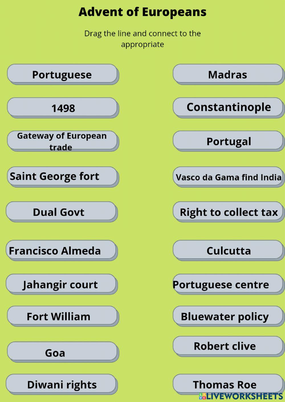 ADVENT OF EUROPEANS online exercise for | Live Worksheets