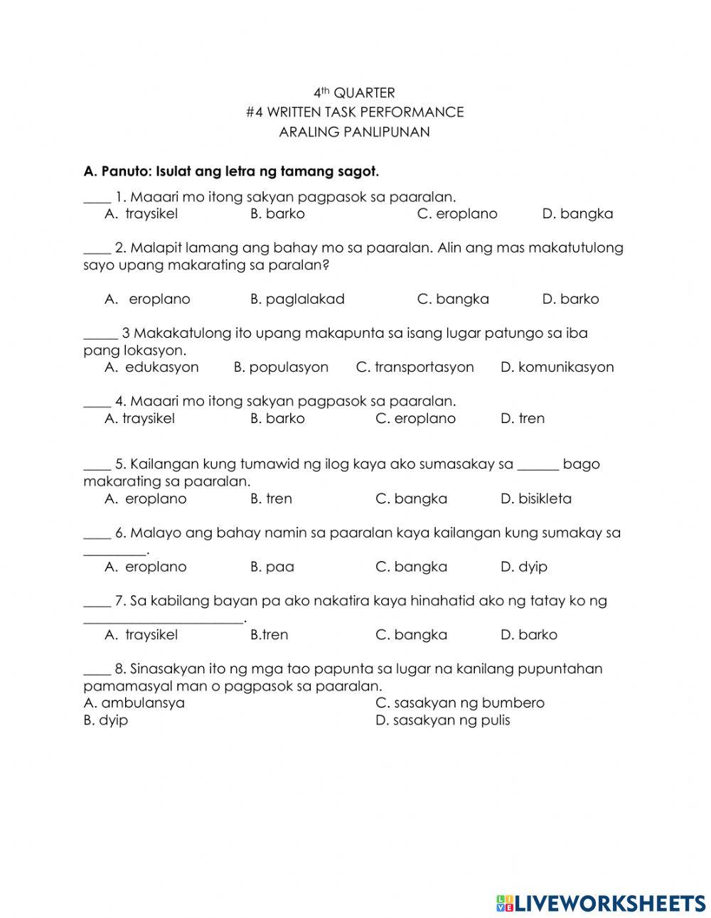 A.p wt 4th qtr-4 worksheet | Live Worksheets