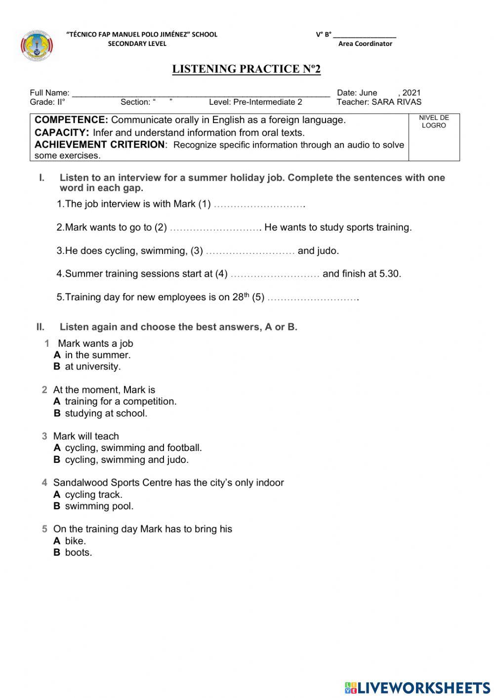 LISTENING PRACT… | Free Interactive Worksheets | 6634266