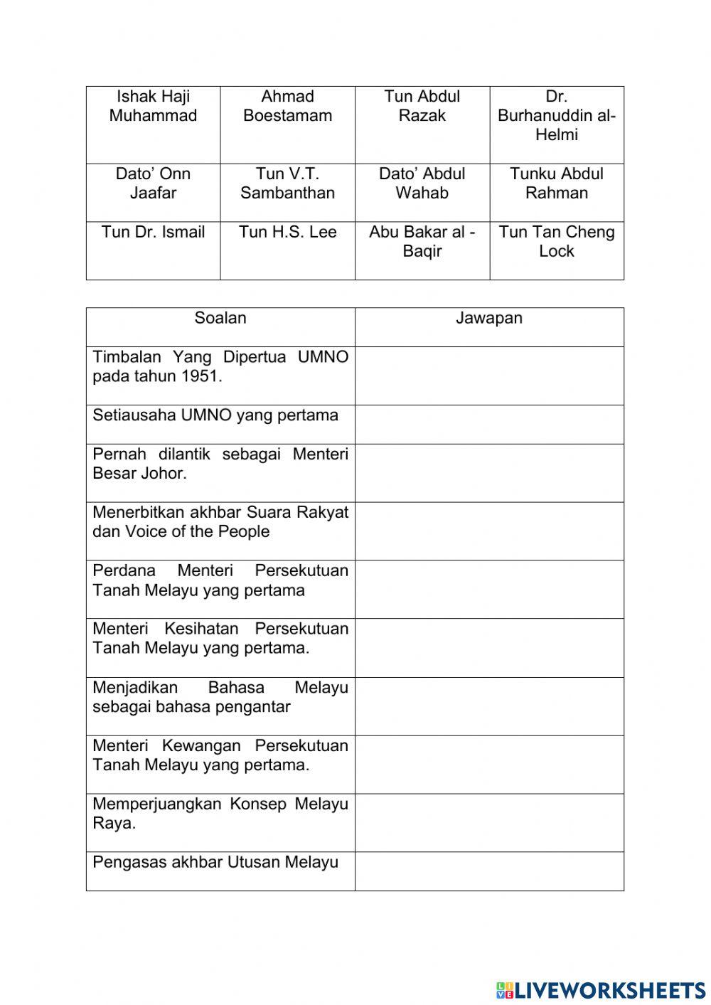 Pejuang Kemerdekaan Worksheet Live Worksheets