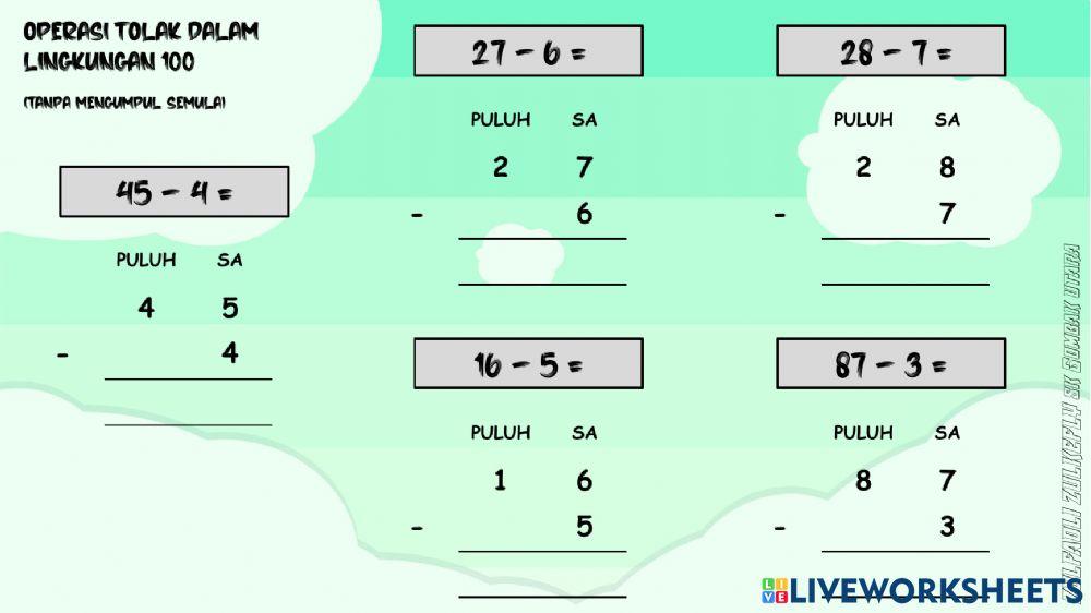 Operasi tOLAK l… | Free Interactive Worksheets | 1087719