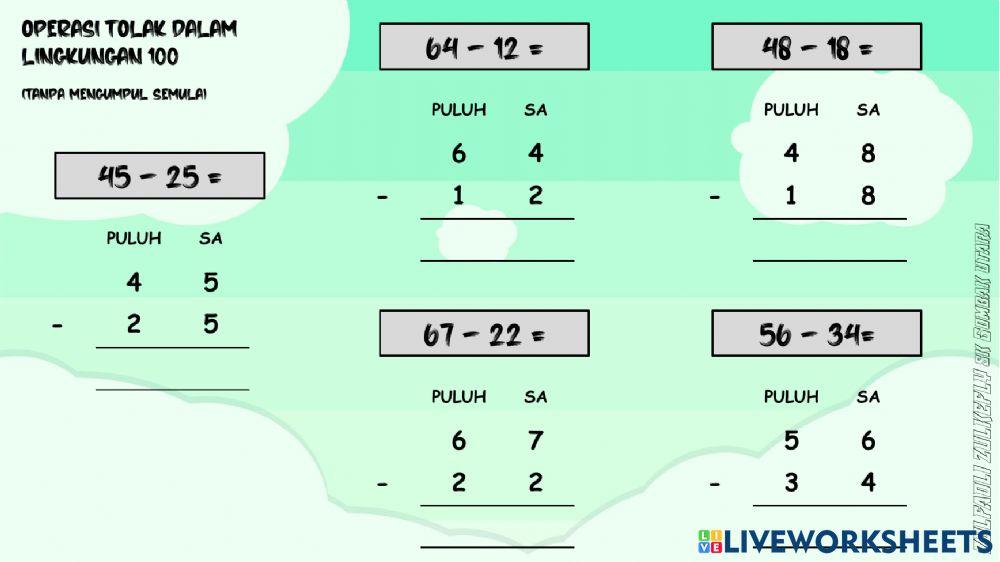 Operasi tOLAK l… | Free Interactive Worksheets | 1087719