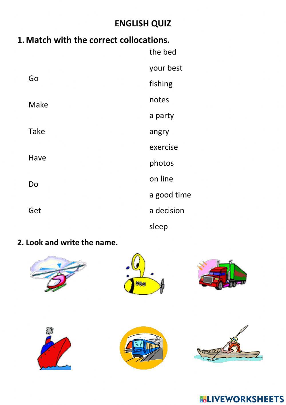 English quiz online pdf exercise | Live Worksheets