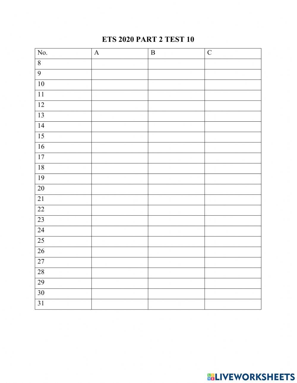 Ets 2020 part 2 test 10 worksheet | Live Worksheets