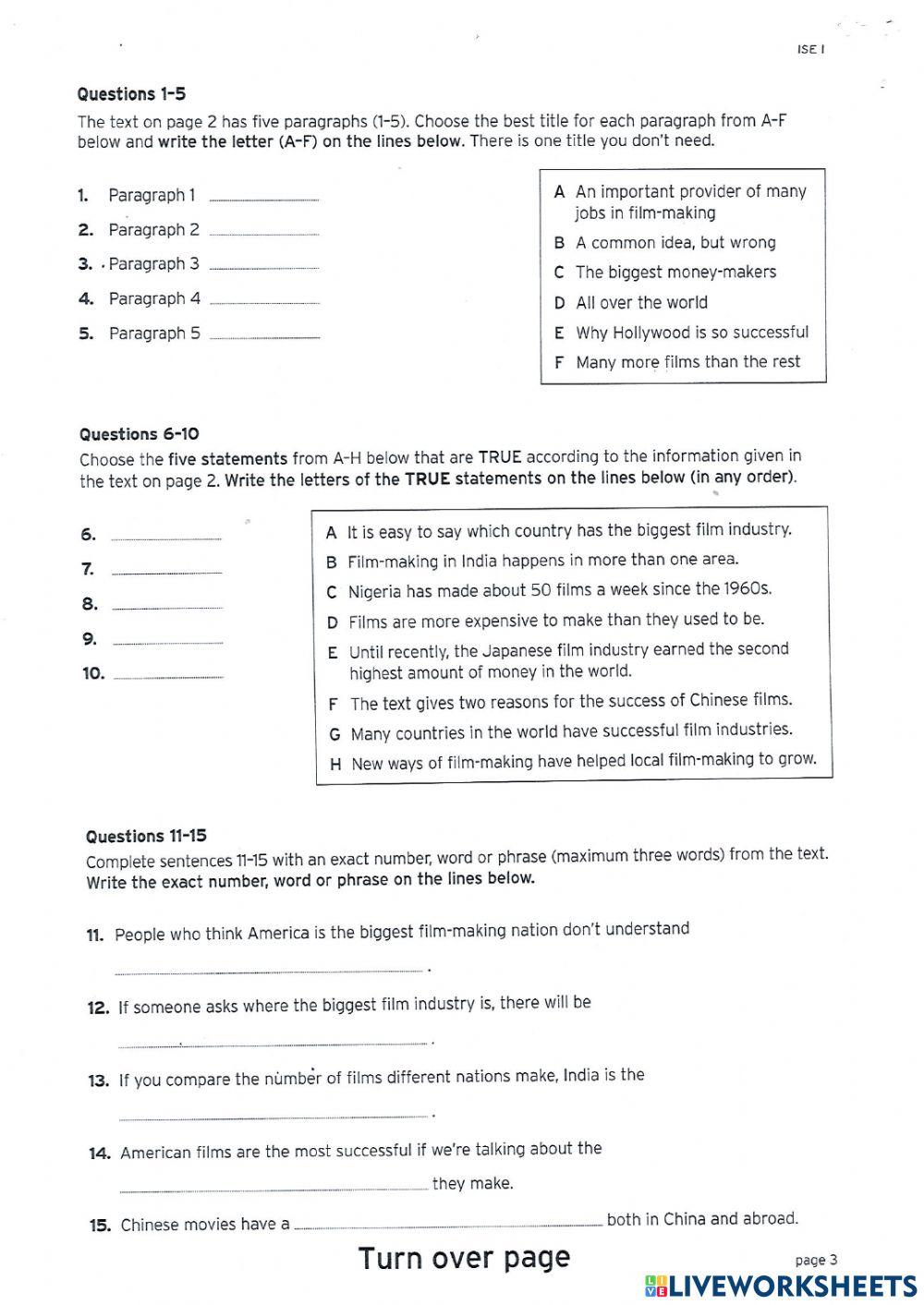 Final exam ISE ! ! online exercise for | Live Worksheets