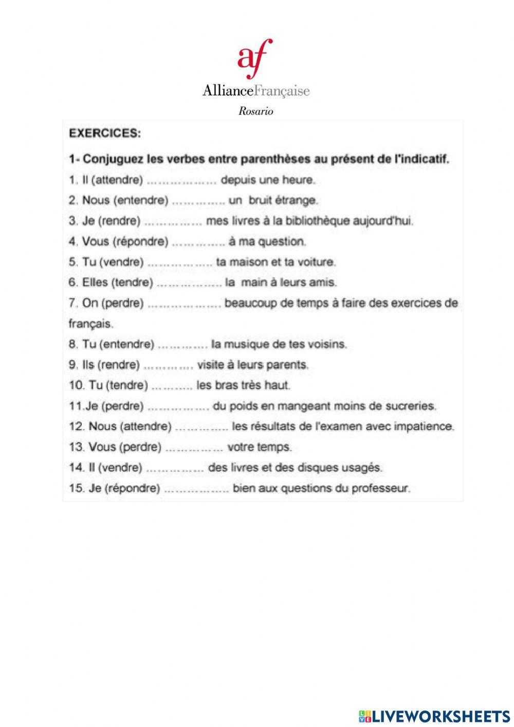 Verbes en -dre | Free Interactive Worksheets | 1089285