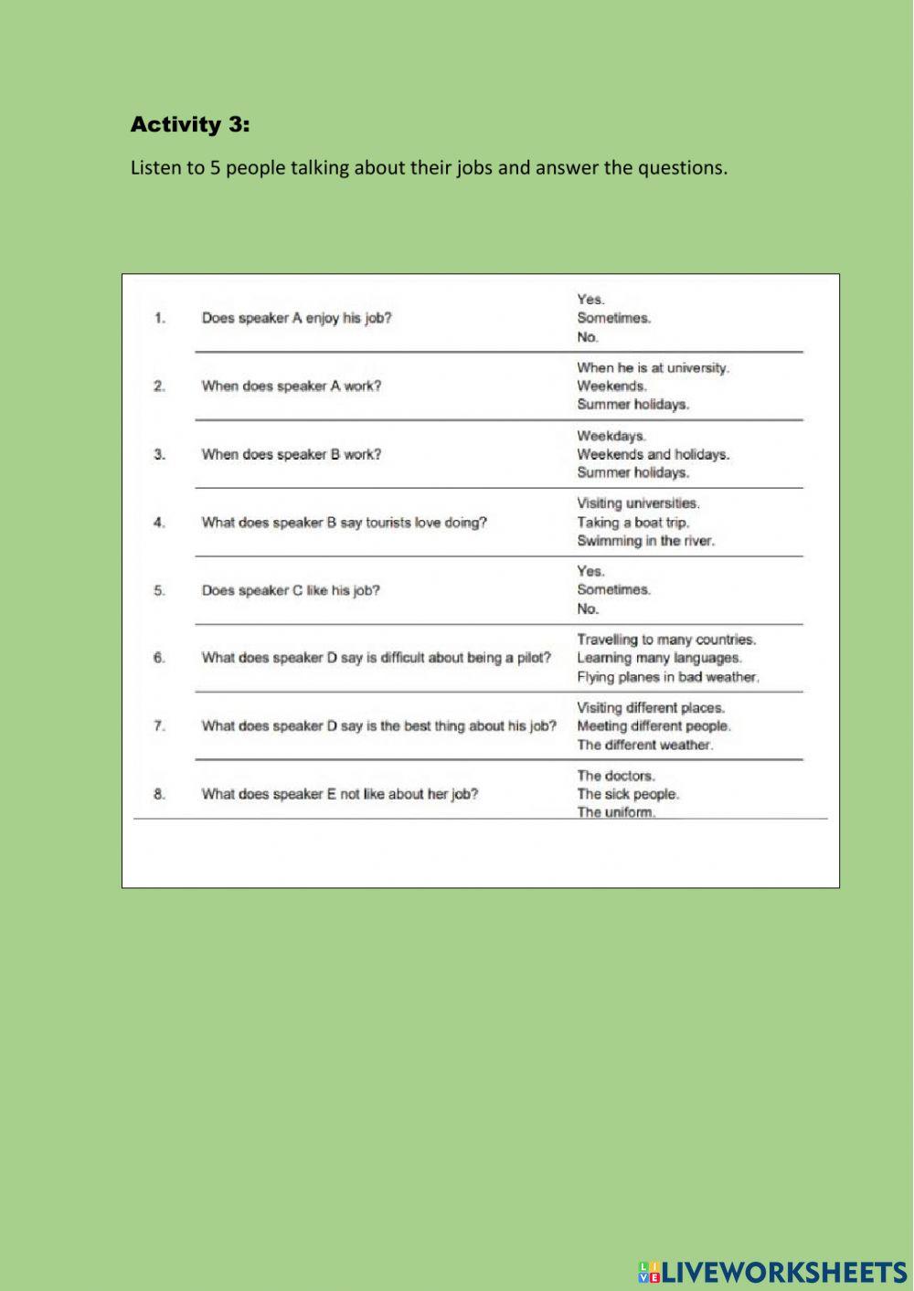 Listen and answer interactive activity | Live Worksheets