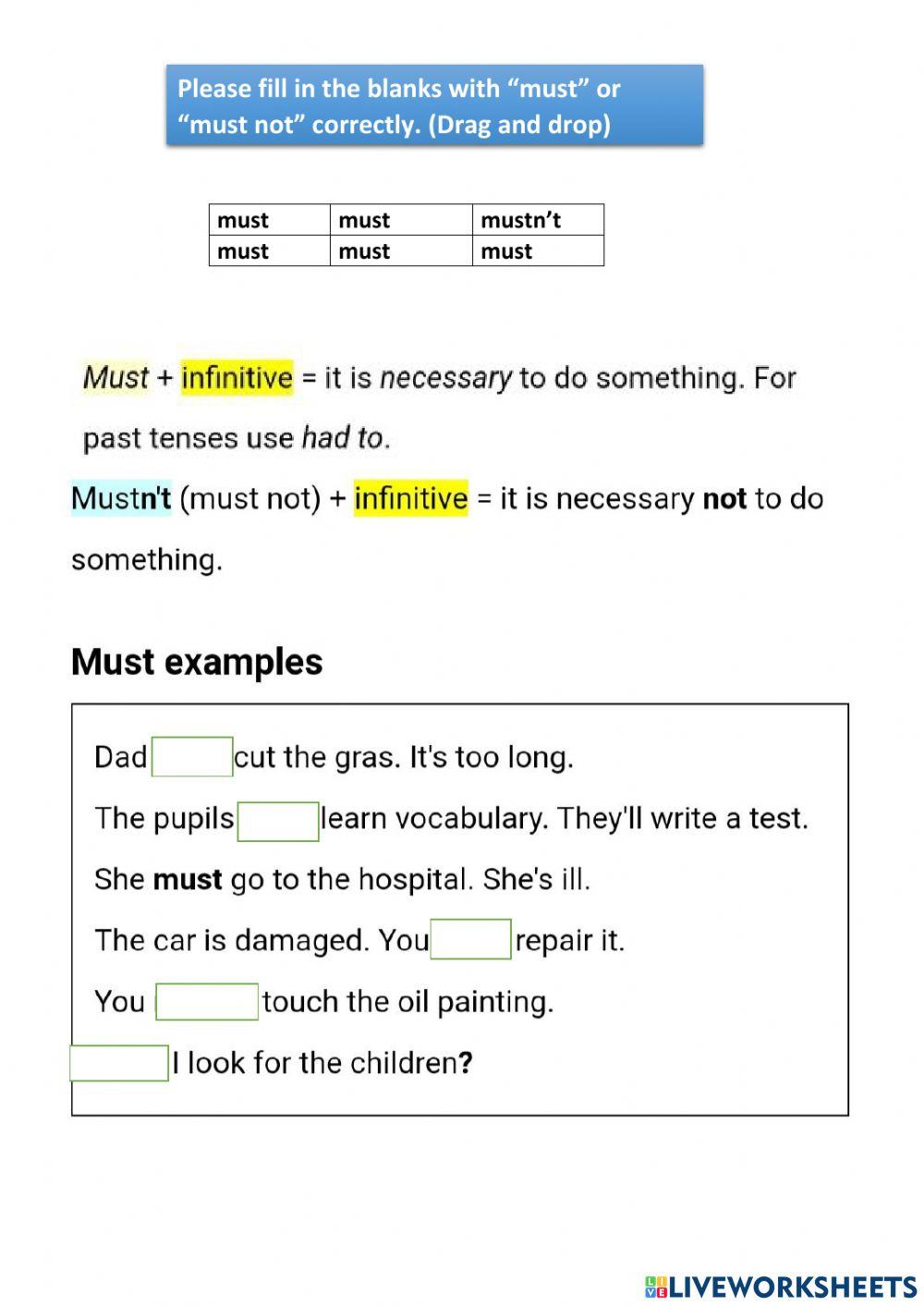 Unit 9: Take Care - Modal Verbs- must worksheet | Live Worksheets